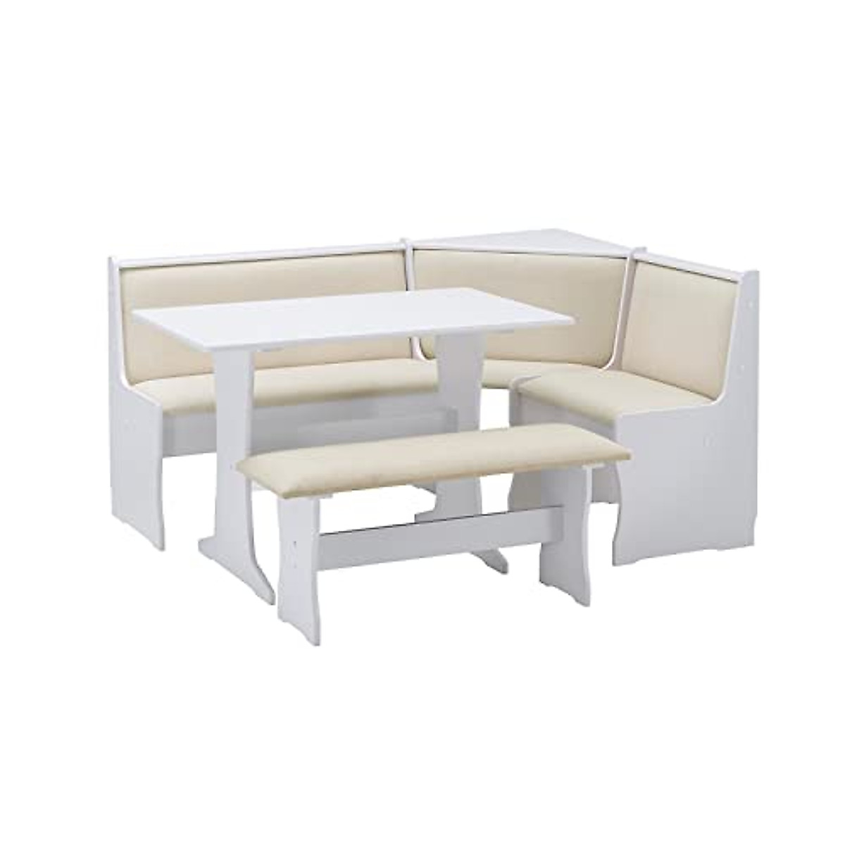 Riverbay Furniture Wood Storage Nook Kitchen Dining Breakfast Set in White and Beige