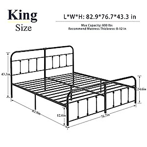 VECELO Metal Platform Bed Frame Mattress Foundation with Headboard & Footboard，No Box Spring Needed，King Size