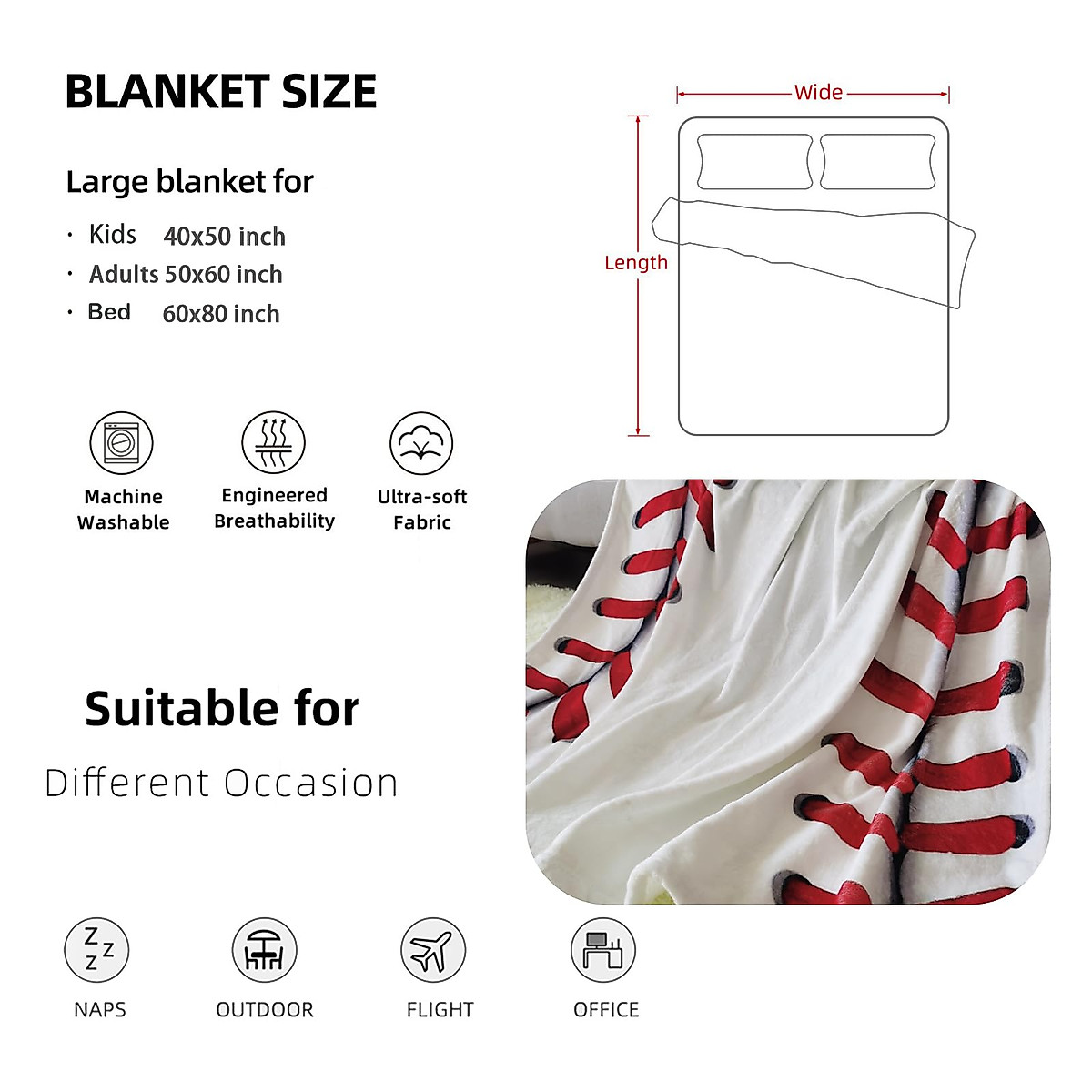 AUIVTY Baseball Blanket Baseball Gifts for Boys 8-12 Baseball Team Coach Gifts Fleece Throw Blanket Kids Men Baseball Lover for Birthday Christmas(40"x50", Baseball)