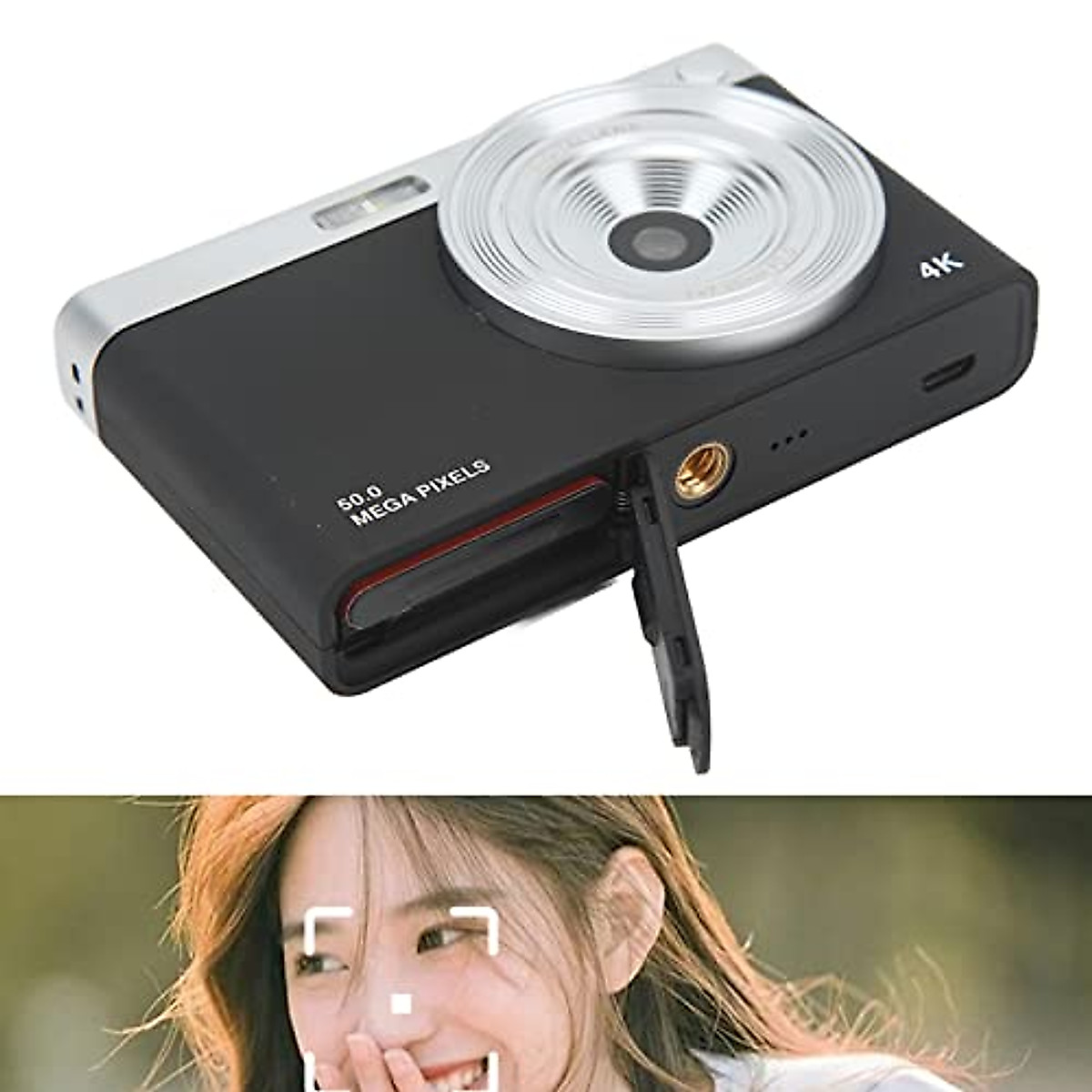 4K Digital Camera, 2.88in IPS HD Camera, Mini Kid Camera with AF Autofocus Function & LED Fill Light Vlogging Camera Video Camera Portable Kids Teens Gifts for Macro Shooting (Black)