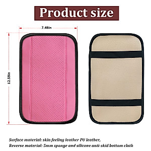 Auto Center Console Pad, PU Leather Car Armrest Seat Box Cover, Waterproof Non Slip Soft Armrest Box Cushion Protector, Car Accessories for Women Men, Universal for SUV, Truck, Van (Pink)