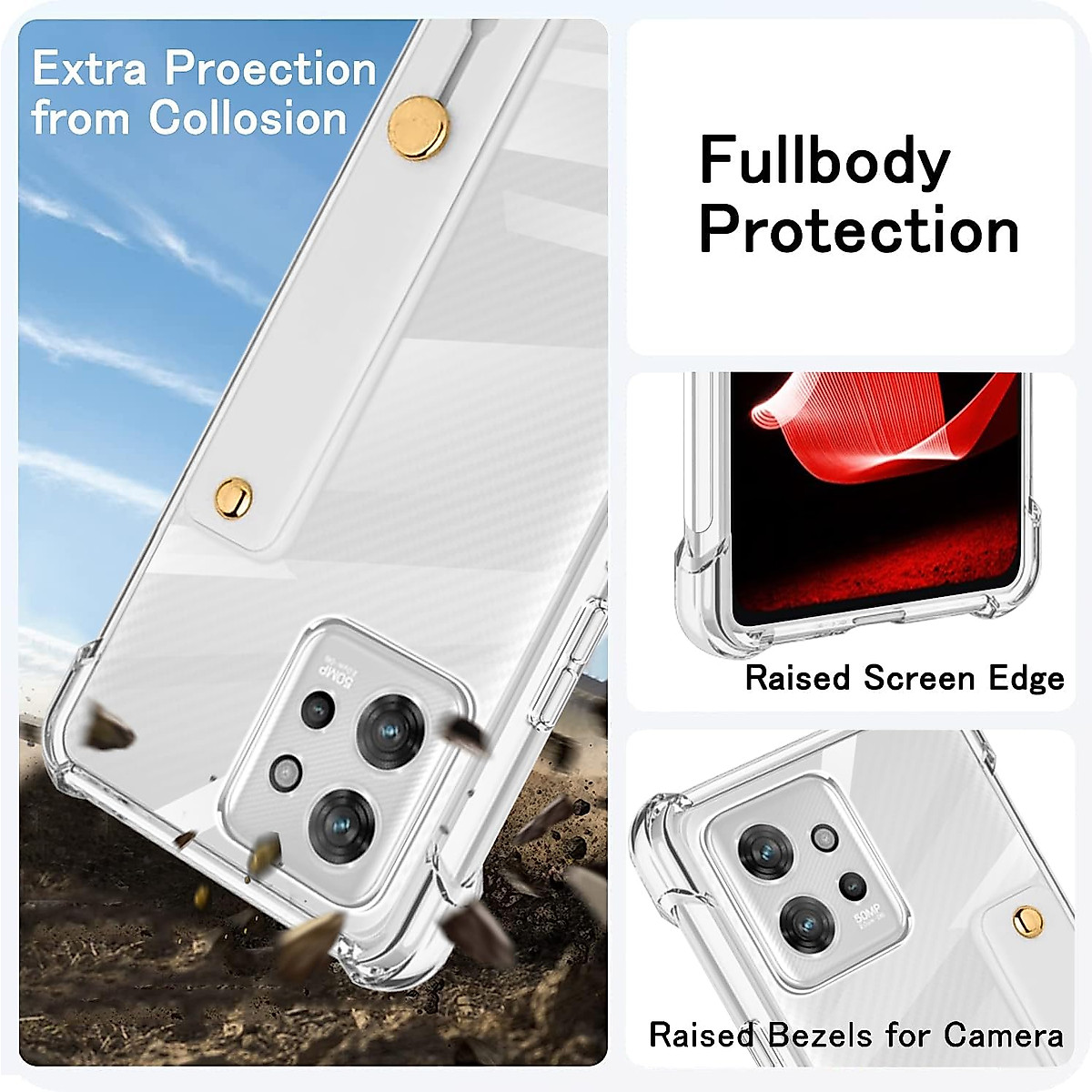 ZHIYIWU Designed for Moto ThinkPhone 5G Phone Case with Wristband Kickstand Ring Stand Clear Holder Kickstand Slim Transparent Soft Silicone TPU Shockproof Anti-Scratch Protective Cover - Clear