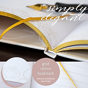 GSM Brands Wedding Guest Book, Simple Flower Bloom Line Art, 9 x 7 60 Lined Guestbook Pages, Elegant Gold Foil Embossed Design with Gold Page Edges