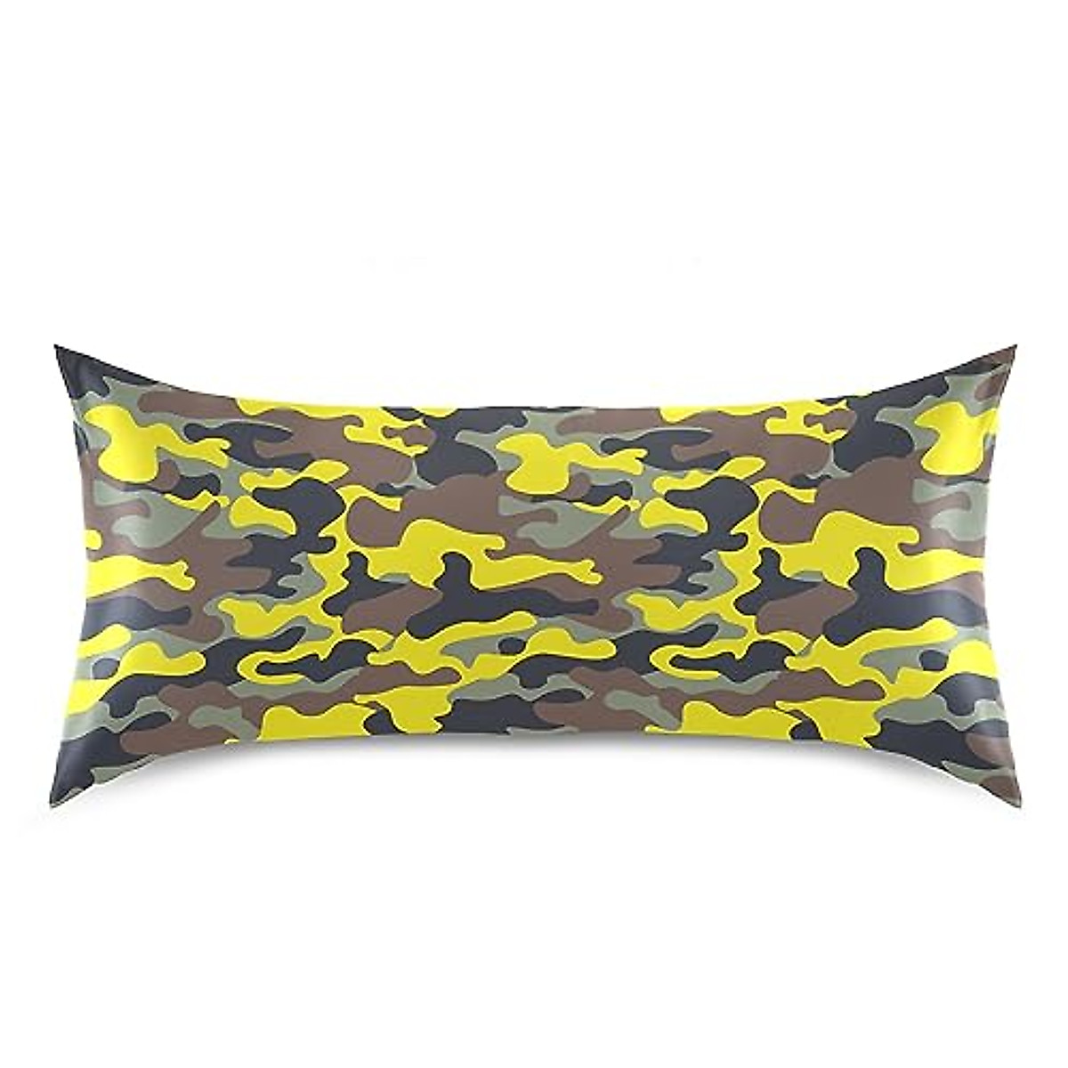 Yellow Camo Pillow Covers Silk Pillowcase for Hair and Skin Soft and Smooth Cooling Satin Pillowcase Standard Size Pillow Case for Bedroom Bed Sleeping (20x26 Inch)
