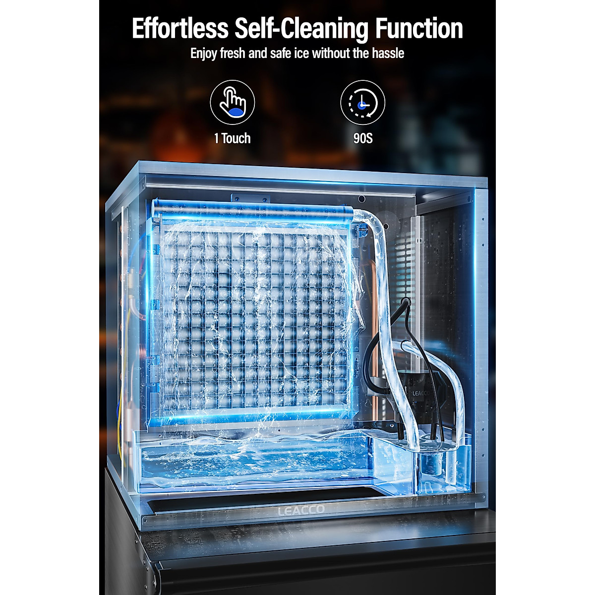 Leacco Commercial Ice Maker Machine 550LBS/24H with 350LBS Stainless Steel Storage Bin, Air Cooled Modular Ice Cube Machine, 1200W