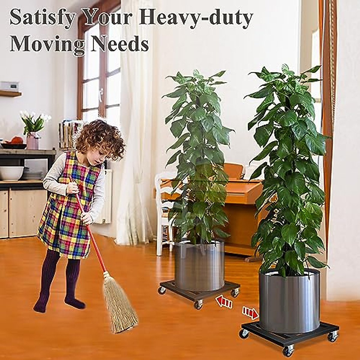LUBORN Heavy Duty Plant Caddy with Wheels, 2 Pack Metal Rolling Plant Stand Indoor Outdoor, 12'' Square Plant Dolly with Lockable Caster Wheels Holds up 400 Lbs Planter, Black
