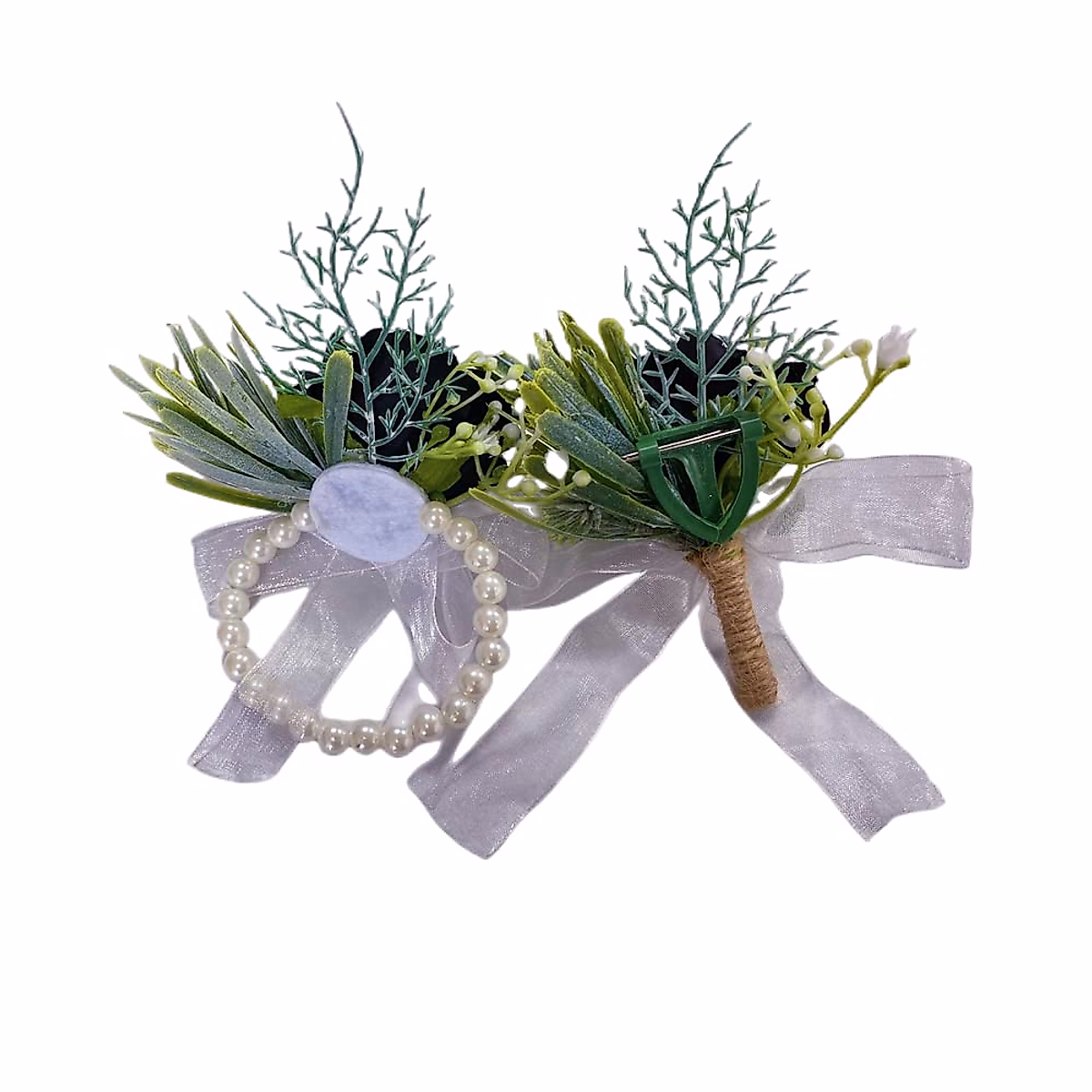 Rikyo Rose Wrist Corsage Wristlet Band Bracelet and Men Boutonniere Set, Corsage for Prom,Bride Hand Flower Flowers Ceremony,Wedding Party Prom Decor,DIY Petals Hair Hat Wreath (Black)