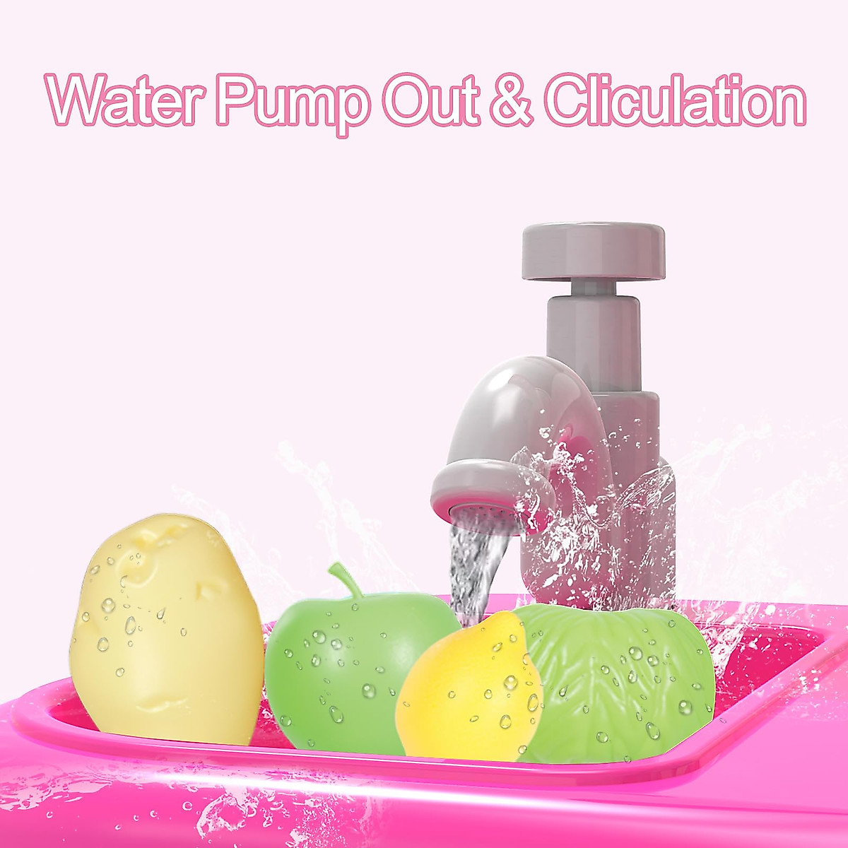 Play Kitchen Girls Toy, kids kitchen play set 3-5, 46Pcs toy kitchen Accessories for Boys and Girls, Kitchen Toys ages 4-8 with Realistic Lights & Sounds, Simulation of Spray and Play Sink