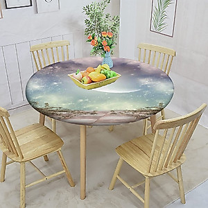 Mystic Decor Elastic Edged Polyester Fitted Table Cover,Fantasy Landscape Stars Milky Way Print Round Fitted Tablecloth, XXLarge, Fit Round Tables 65"-71" Diameter, The Ultimate Protection for Table