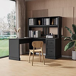 OPTOUGH Hutch,Home Office Table Computer Bookshelf,Writing Study Desk for Bedroom,Antiqued Black Finish