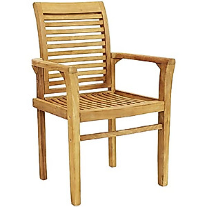 Sunnydaze Solid Teak Outdoor Armchair - Light Brown Wood Stain Finish - Slatted Chair - Patio, Deck, Lawn, Garden, Terrace or Backyard