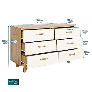 Goujxcy Modern Wood 6 Drawer Dresser Bedroom Storage Drawer Organizer Closet Hallway Storage Cabinet with 6 Drawers, Wood Dresser Chest Accent Cabinet for Living Room Bedroom (6 Drawers, Lateral)