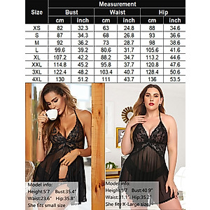 Avidlove Lingerie for Women Lace Babydoll Halter Chemise V Neck Nightgown Sexy Sleepwear Nightdress Black