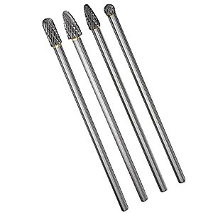 Wolfride 4pcs Long Shank Tungsten Carbide Burr Set 6mm Shank Die Grinder Burr Set for Metal 6-Inch Length