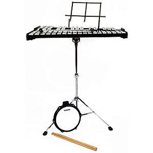 Gearlux 32-Note Glockenspiel Bell Kit with 8" Practice Pad, Stand, Music Rest, Mallets, Drum Sticks, and Gig Bag