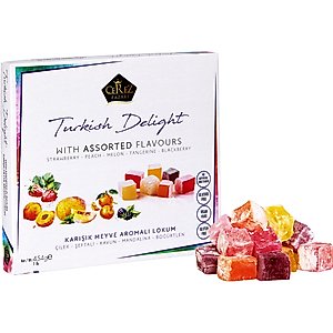 Cerez Pazari Turkish Delight Candy With Assorted Flavors, Gourmet Medium Size Snacks Gift Box, Sweet Luxury Traditional Confectionery Loukoumi, Vegan Lokum, Approx. No Nuts, 42 Pcs, 16 oz.