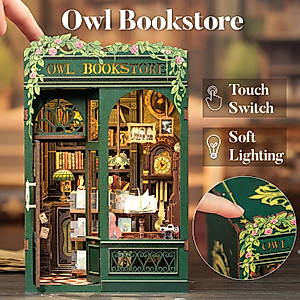 CUTEBEE Book Nook Kit - DIY Miniature House Kit for Adults, Teens and Beginners, Dollhouse Booknook Library Tiny House Bookshelf Decor 3D Wooden Puzzle, Gifts for Family, Friends (Owl Bookstore)