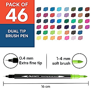 SYNTY 46 Brush Pens, Water-Based, Odourless & Leak Proof Dual Tip – Professional brush markers for Calligraphy, Lettering, Sketching & Drawing