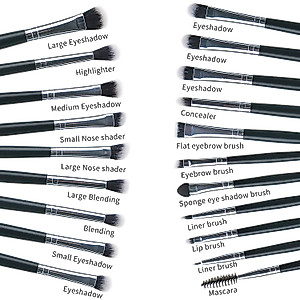 MSQ Eyeshadow Brushes Set 20pcs Makeup Eye Brushes Eyeshadow Blending Brush Eyebrow Eyeliner Lip Brush Beauty Brushes-Black