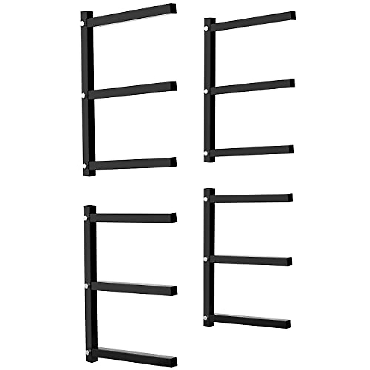 Foozet Lumber Rack Wall Mount with 3-Level 2 pairs Wood Organizer and Lumber Storage Heavy Duty Metal Wood Rack for Indoor and Outdoor,Black-Total Max Load 600lb Black