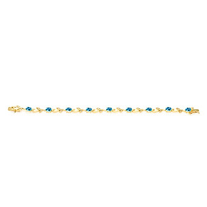 Gem Stone King 18K Yellow Gold Plated Silver Swiss Blue Topaz and Diamond Greek Vine 7 Inch Tennis Bracelet For Women