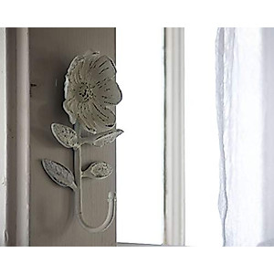 Foreside Home & Garden White Rustic Antique Flower Decorative Metal Wall Hook