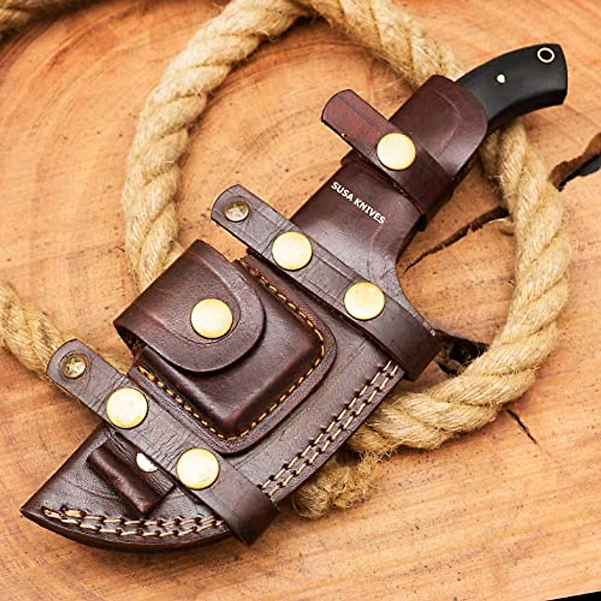 SUSA KNIVES Handmade D2 Steel Tracker Knife - Survival Knife - Camping Knife - Tactical Knife - Hunting Knife with Sheath Horizontal Carry Fixed Blade Knife (BLACK TRACKER)