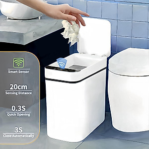 Nraykoley Bathroom Trash Can with Lid, 2 Pack 3.2 Gallon Touchless Bathroom Trash Can, Plastic Trash Bin, Slim Garbage Can with Quick Pop-Up Lid, Electric Smart Waste Can for Bedroom Office Kitchen