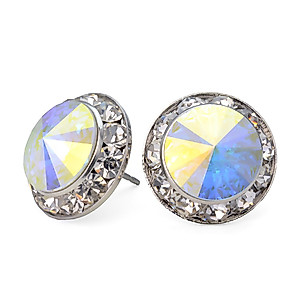 PammyJ Bridal Earrings | 15mm Crystal Round Earrings (AuroraBorealis)