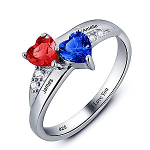 GLAMCARAT Sterling Silver Personalized Birthstone ring customized engraving fine jewelry for women mothers ring promise ring (sterling-silver, 6.5)