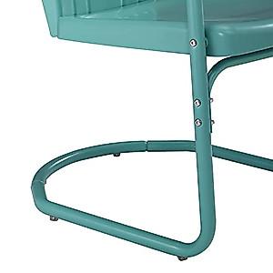 Crosley Furniture Tulip 5-Piece Outdoor Dining Set for 4, Retro Metal Round Patio Table and Chairs for Deck, Pastel Blue Satin