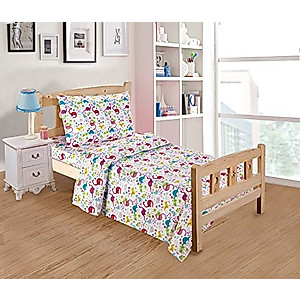 Linen Plus Sheet Set for Girls Dinosaur Pink White Red Purple Yellow Dinosaurs Jurassic Flat Sheet Fitted Sheet and Pillow Case Crib Size New