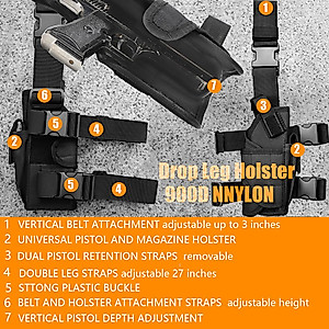 Left Handed Leg Holsters for Pistols, Drop Leg Holster Thigh Gun Holster for Men, Airsoft Pistol Holster Adjustable Tactical Leg Harness for Large Medium Pistols