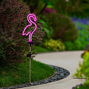 Pink Flamingo Solar Garden Stake Lights, [Set of 2] Outdoor Solar Pathway Light for Lawn Patio Yard Walkway, Neon Pink Lighting (30" Height)