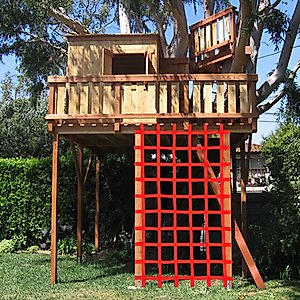 CL CLC Climbing Cargo Net Red 7ftx4ft (95inchx57inch)-Playground Play Safety Net,Rope Ladder,Jungle Gyms, Swing Set, Obstacle Courses for Outdoor Treehouse