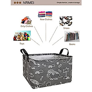 NRMEI Rectangle Storage Bin Toy Organizer Foldable Waterproof Coating Nursery Hamper for Living Room Bedroom and Clothes Toys(Rec Line Dinosaur)
