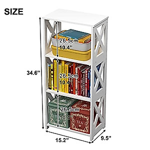 Rerii Bookcase, 4 Tier Small Bookshelf, Kids Open Shelves,Book Organizer Storage Shelf, Display Rack Table for Bathroom Living Room Bedroom Office, White