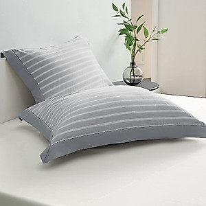 Bedsure Queen Size Comforter Set - Percale Stripes Down Alternative Grey Comforter Sets Box Stitching Gray Duvet Insert, All Season Bed Set with 2 Pillow Shams (Queen/Full, 88x88'', 3 Pieces)