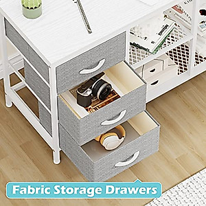 SUPERJARE L Shaped Desk with Power Outlets, Computer Desk with Drawers & Shelves, Corner Desk Gaming Desk Home Office Desk, White