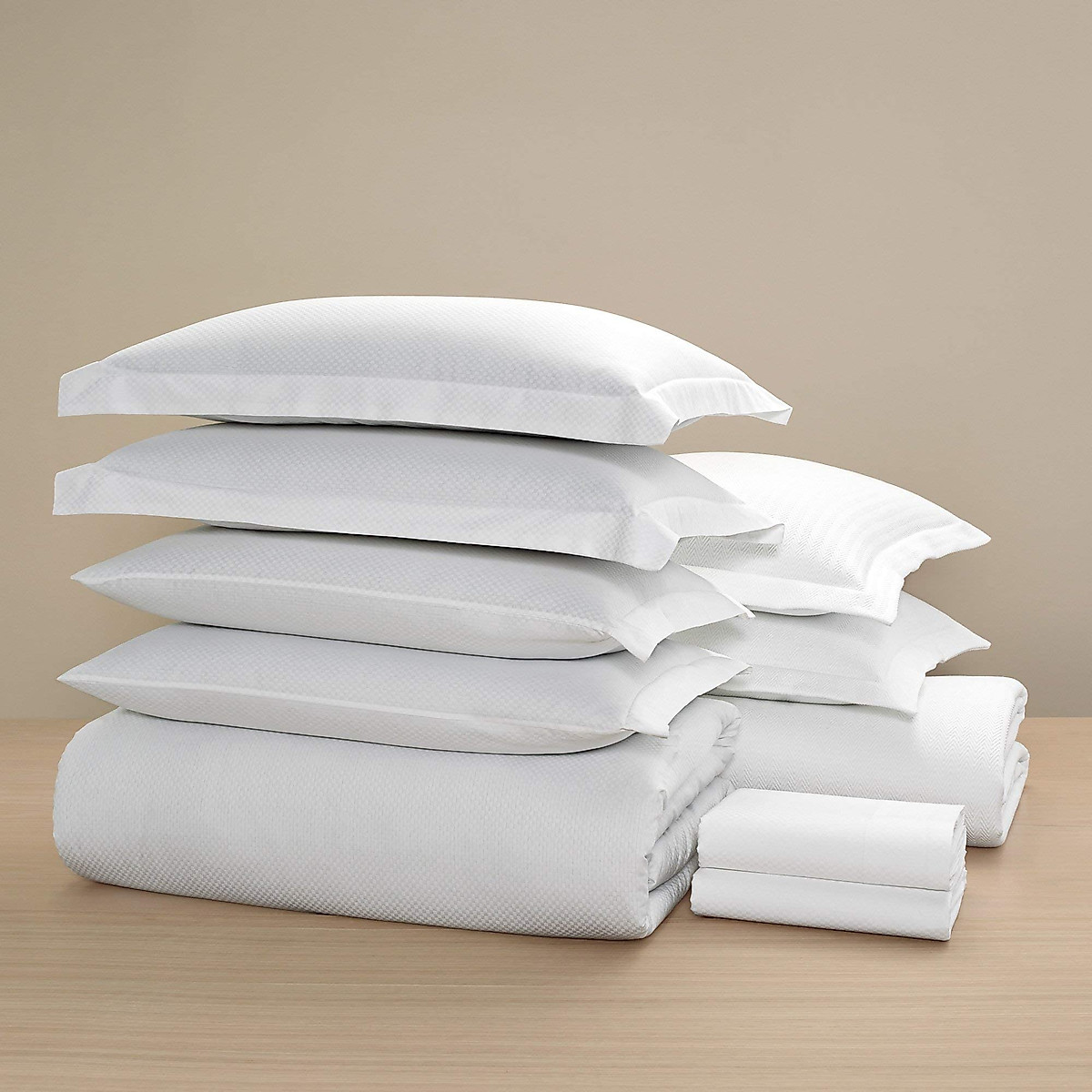 H by Frette Checkered Sateen H Bed Bundle (King) - Luxury All-White Bedding Bundle/Includes Pillowcases, Top Sheet, Fitted Sheet, Duvet Cover, Shams, Euro Shams, and Bedcover