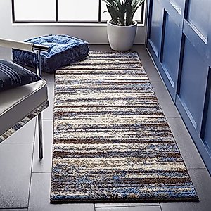 SAFAVIEH Retro Collection Runner Rug - 2'3" x 7', Cream & Blue, Modern Abstract Design, Non-Shedding & Easy Care, Ideal for High Traffic Areas in Living Room, Bedroom (RET2138-1165)