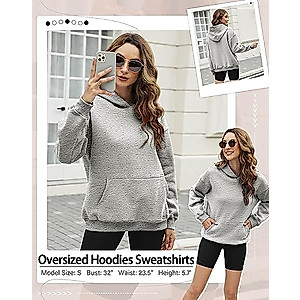 TICTICMIMI Women's Casual Oversized Hoodies Sweatshirts Fleece Long Sleeve Tops Cute Loose Y2K Pullover with Pocket Grey