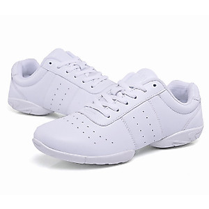 sharllen Youth Girls Cheerleading Shoes Athletic Training Sports Cheer Shoes for Kids and Adults Breathable Walking Sneakers White-45