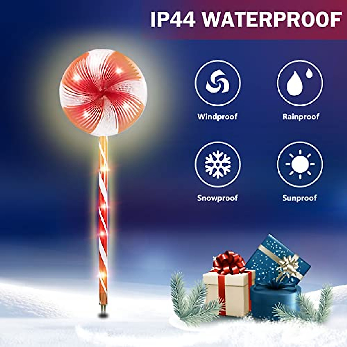 Lollipop Christmas Pathway Lights, 29" Lollipop Peppermint Pathway Lights, Outdoor Markers Christmas Decorations Lights with 8 Lighting Modes for Xmas Holiday Party Walkway Patio Garden Decor