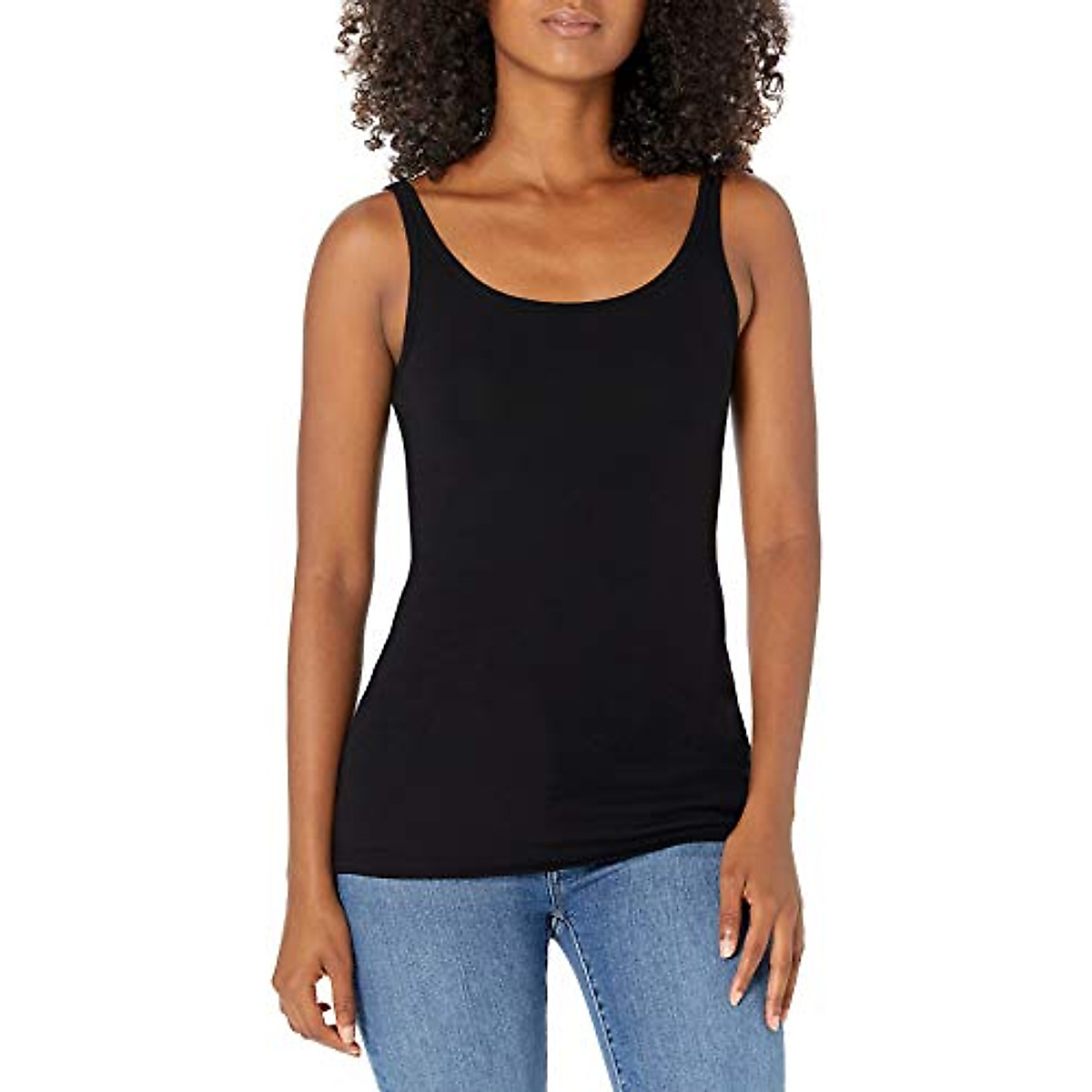 Amazon Essentials Women's Slim-Fit Thin Strap Tank, Pack of 2, Black, Small