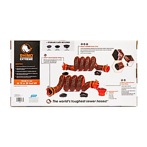 Camco RhinoEXTREME 20-Foot Camper/RV Sewer Hose Kit | Features TPE Technology for Abrasion Resistance and Crush Protection | Includes Pre-Attached Rhino Swivel Fittings (39867)