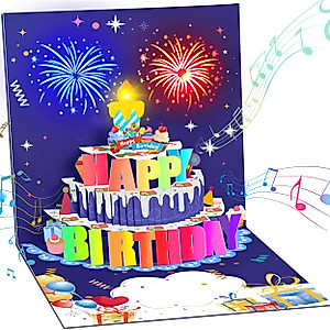 Lupow Pop up Birthday Cards,Musical Happy Birthday Card with Light Up Fireworks,Funny Birthday Gift Card for Women Men Husband Mom Kids Friend Grandpa and Grandma
