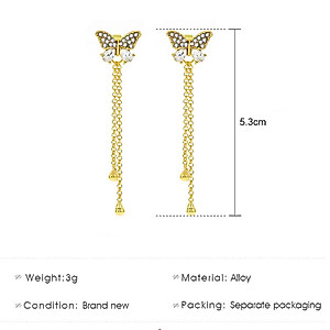 Yheakne Vintage Crystal Butterfly Stud Earrings Gold Long Chain Earrings Thin Drop Chain Earrings Cz Paved Butterfly Earrings Retro Hanging Chain Earrings Jewelry for Women and Girls