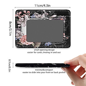 Linomo Thin leather Card Holder and Money Clip Floral Sugar Skull Face Print Wallet RFID Blocking for Men & Women