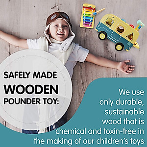 Leo & Friends School Bus Pound and Tap Bus Bench - Wooden Toy Bus with Slide Out Xylophone, Durable Musical Pounding Toy, 8 Colorful Blocks, 1 Hammer, and 1 Rainbow Xylophone, Perfect Educational Gift